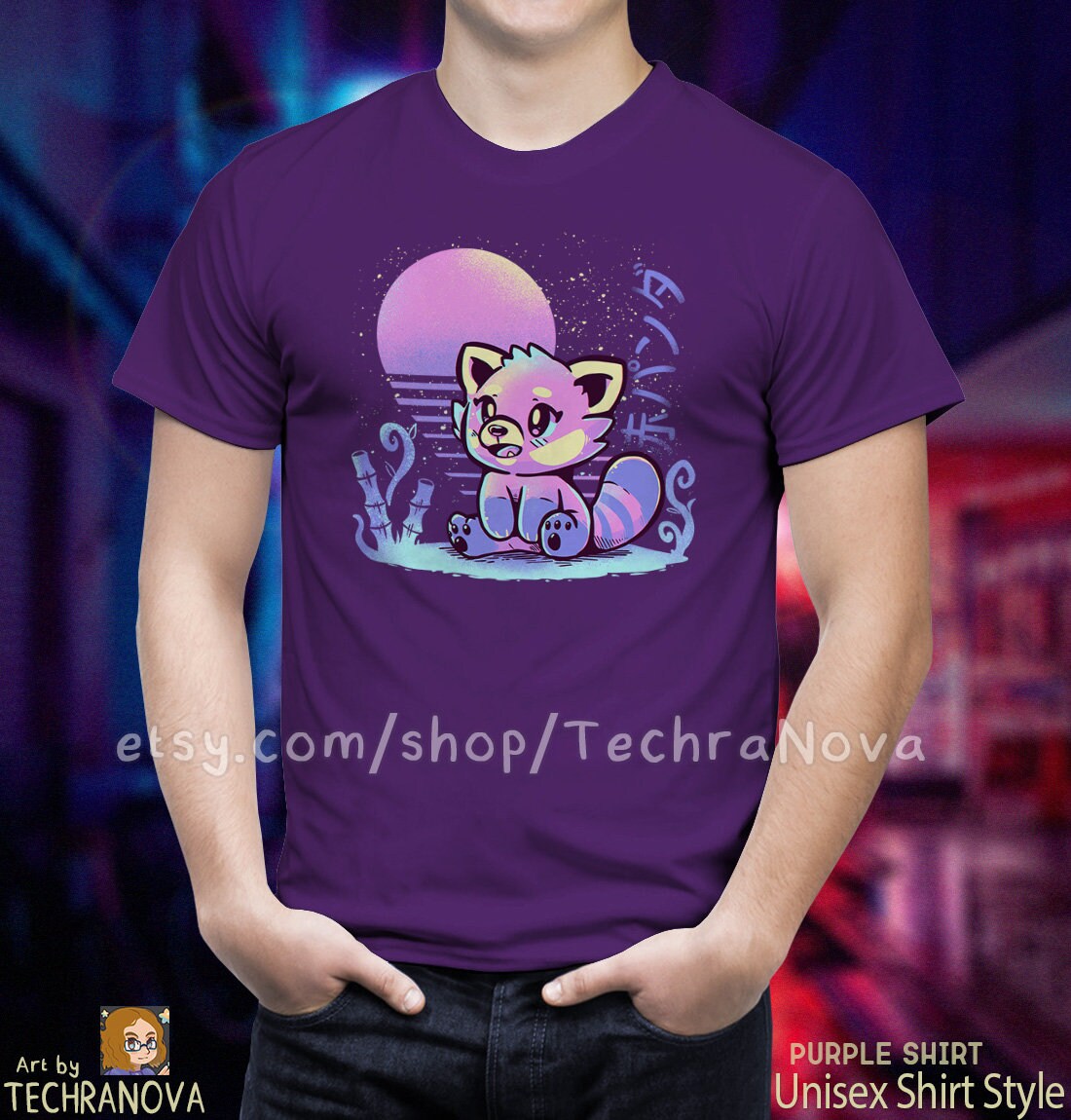 Retrowave Red Panda Aesthetic 80s T-shirt // Retro Synth Neo - Etsy