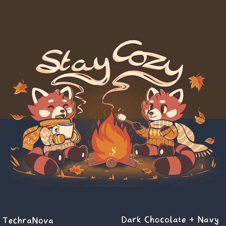 Stay Cozy - Cute Red Pandas T-shirt // Cute Autumn Campfire Pandas ...