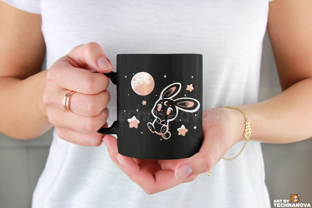 Space Bunny Cute Moon Rabbit Coffee Black Mug 11oz // Outer Space ...