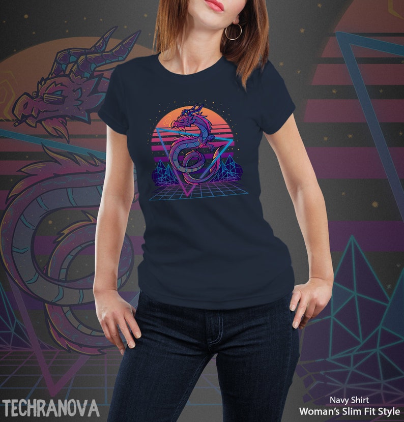 Retrowave Dragon Aesthetic 80s T-shirt // Retro Synth Neo Cyber Punk ...
