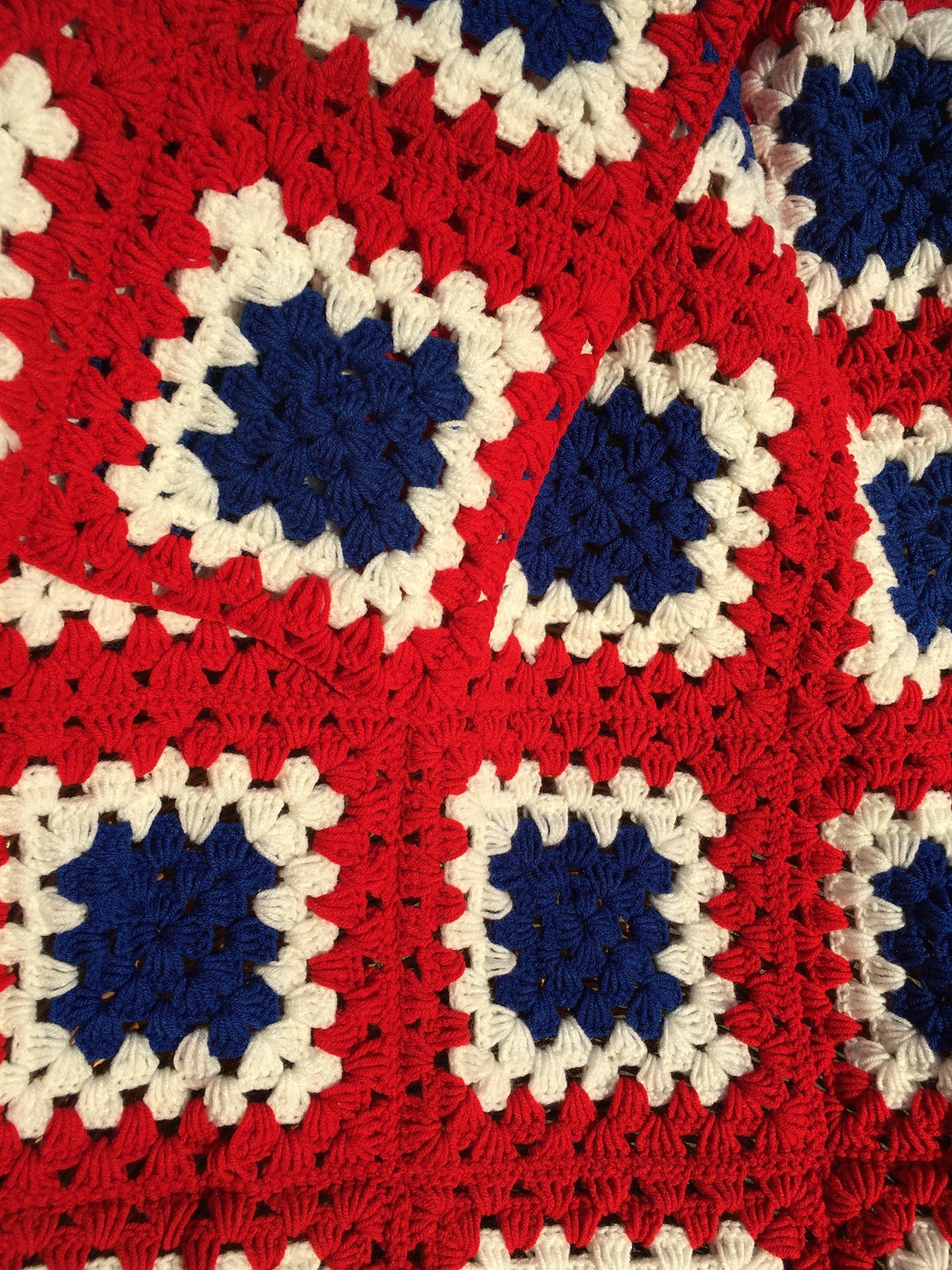 Royal Blue, Soft White and Cherry Red Afghan 63" X 54" - Etsy