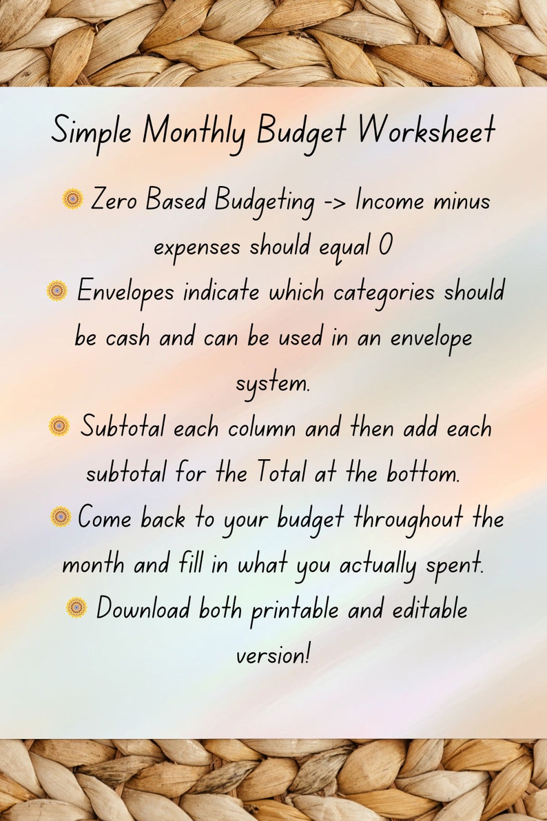 Simple Beginner Zero-based Monthly Budget - Etsy