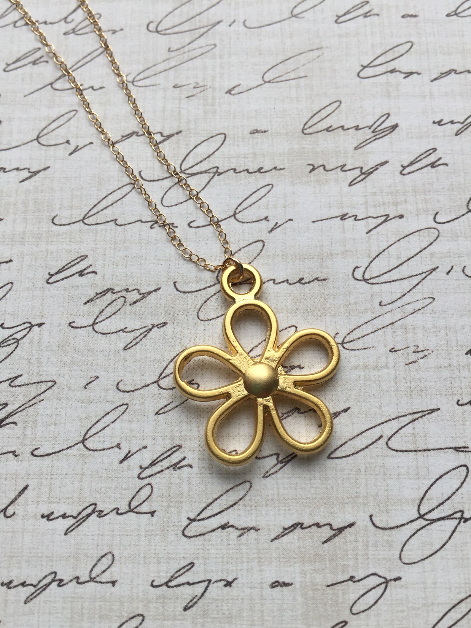 Gold Flower Necklace Large Gold Flower Pendant Necklace Gold | Etsy