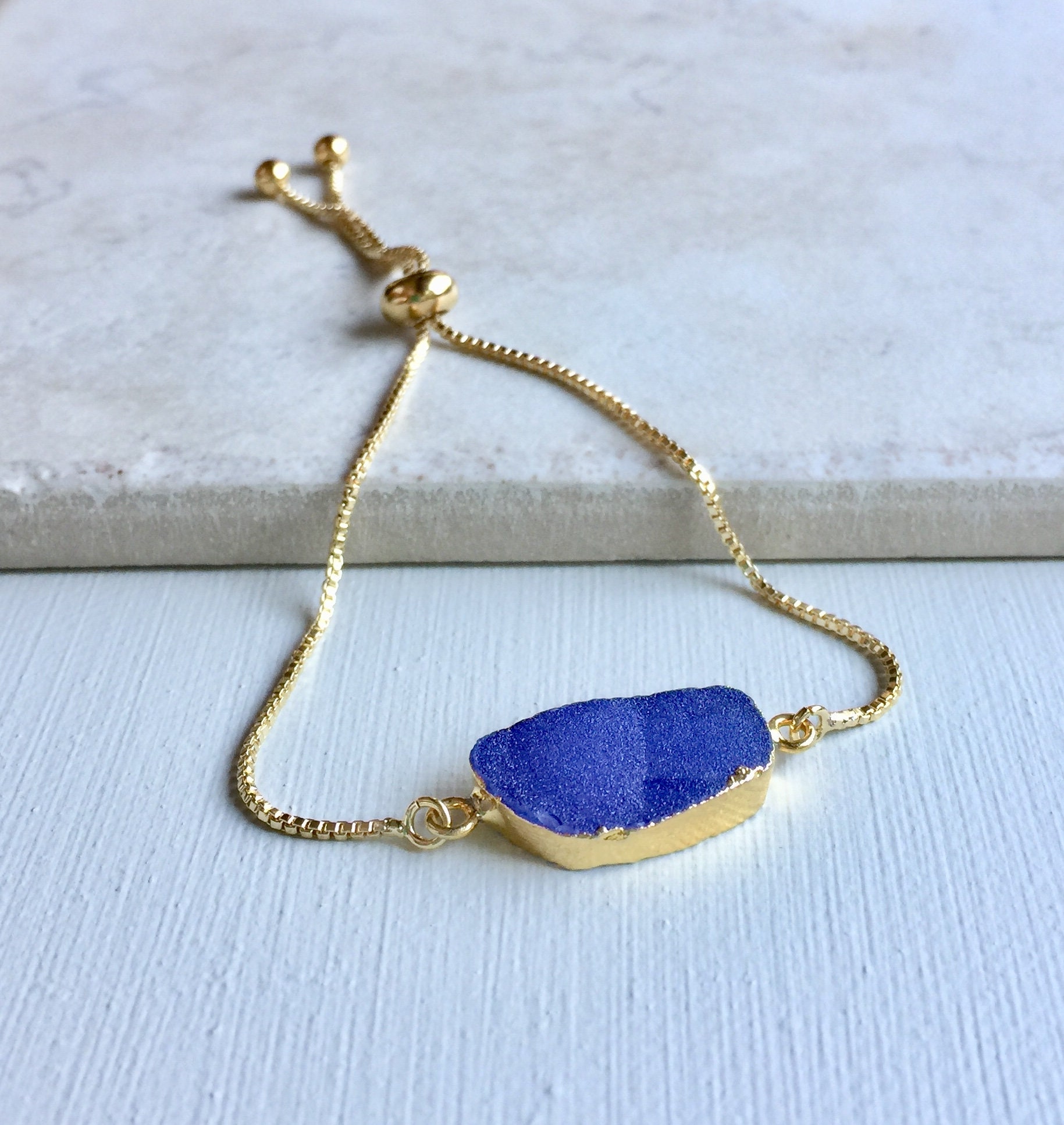 Druzy Bracelet Adjustable Bracelet Blue Druzy Bracelet Boho | Etsy