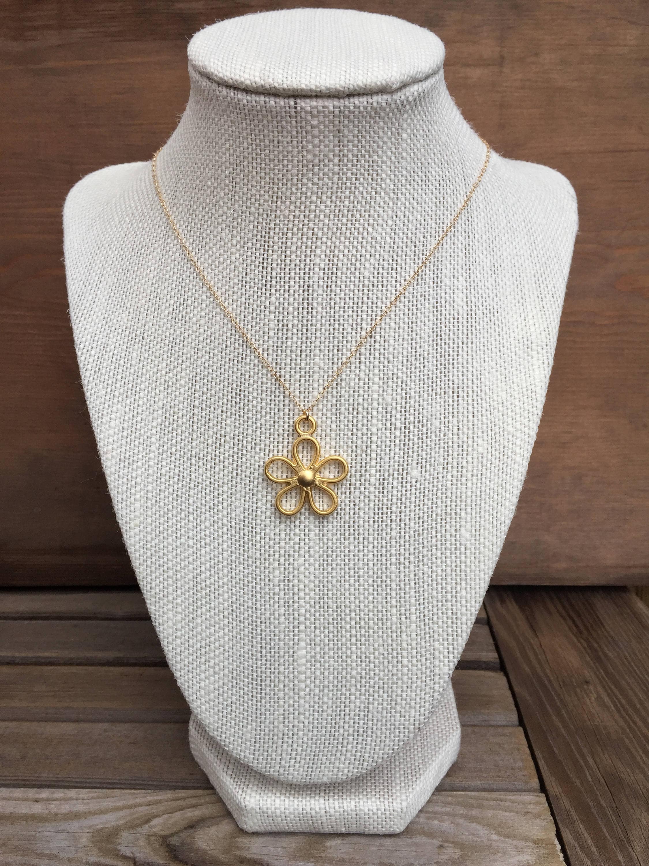 Gold Flower Necklace Large Gold Flower Pendant Necklace Gold | Etsy