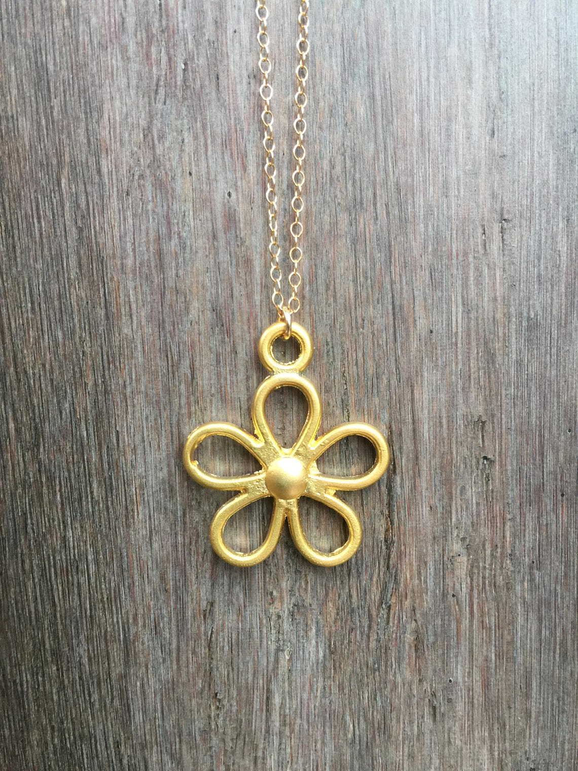 Gold Flower Necklace Large Gold Flower Pendant Necklace Gold | Etsy