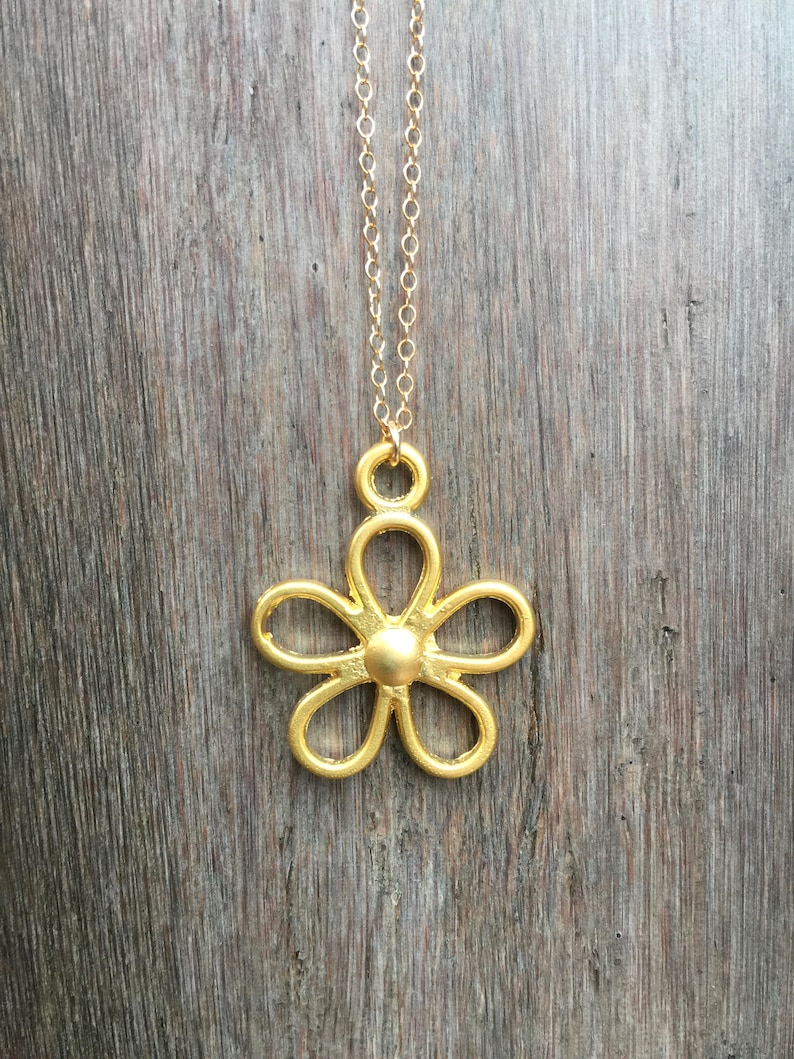 Gold Flower Necklace Large Gold Flower Pendant Necklace Gold | Etsy