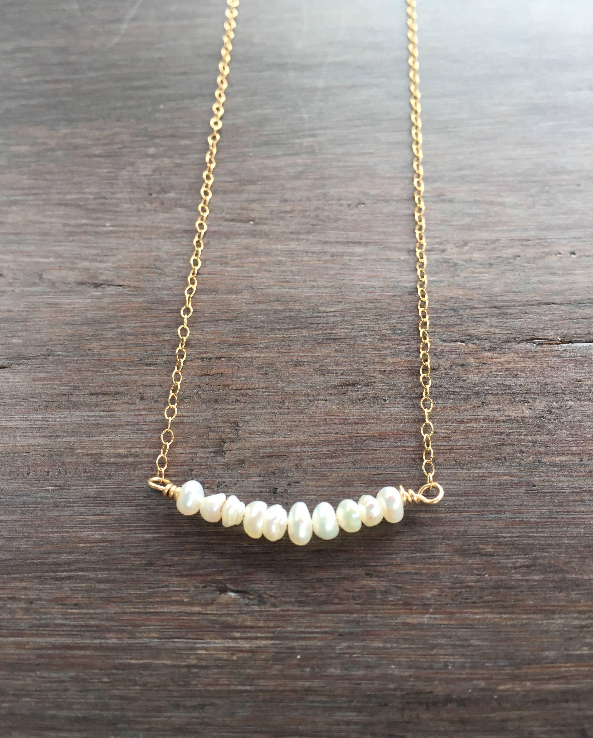 Tiny Pearl Bar Necklace Pearl Necklace Freshwater Pearl | Etsy