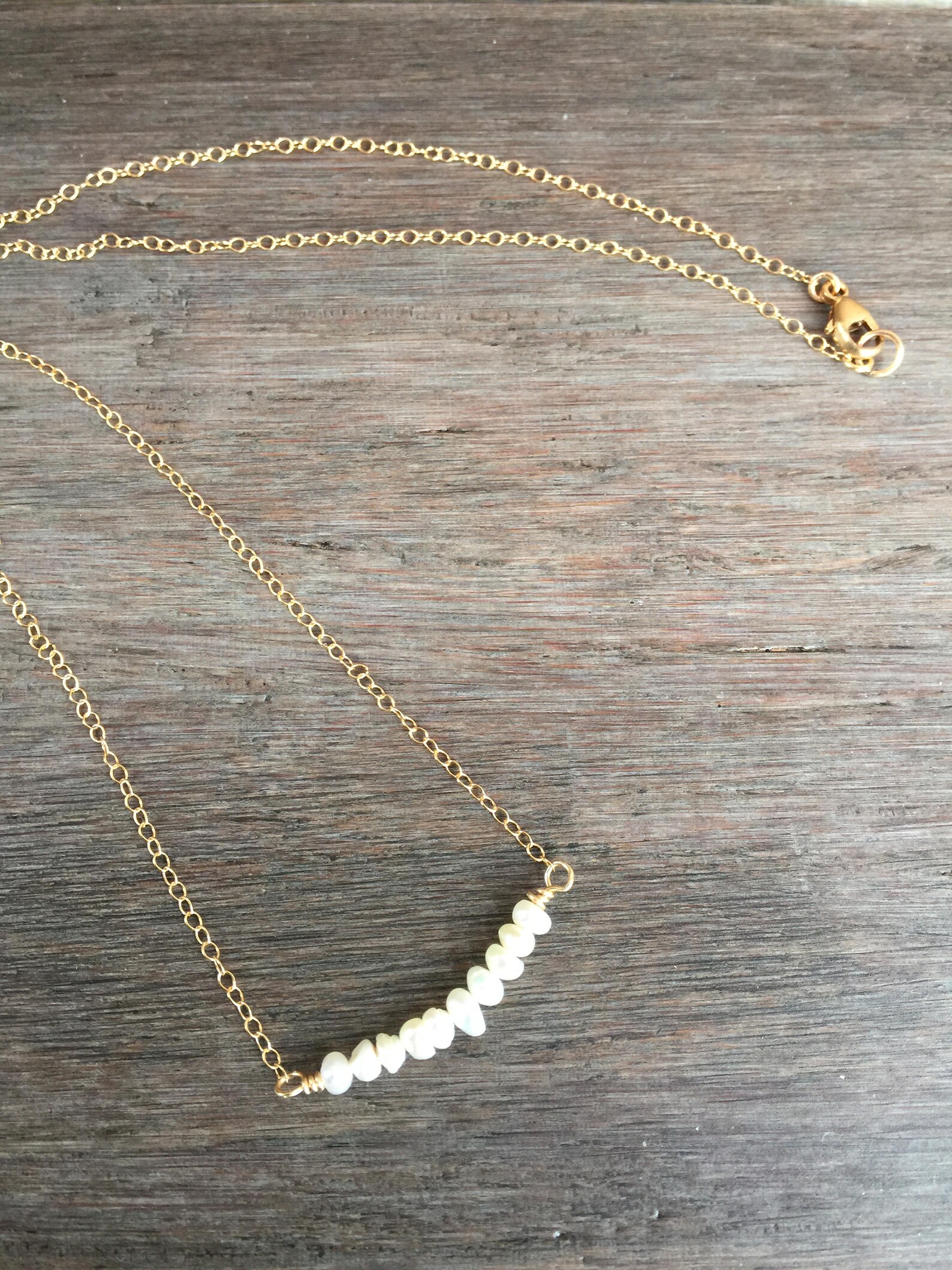 Tiny Pearl Bar Necklace Pearl Necklace Freshwater Pearl | Etsy