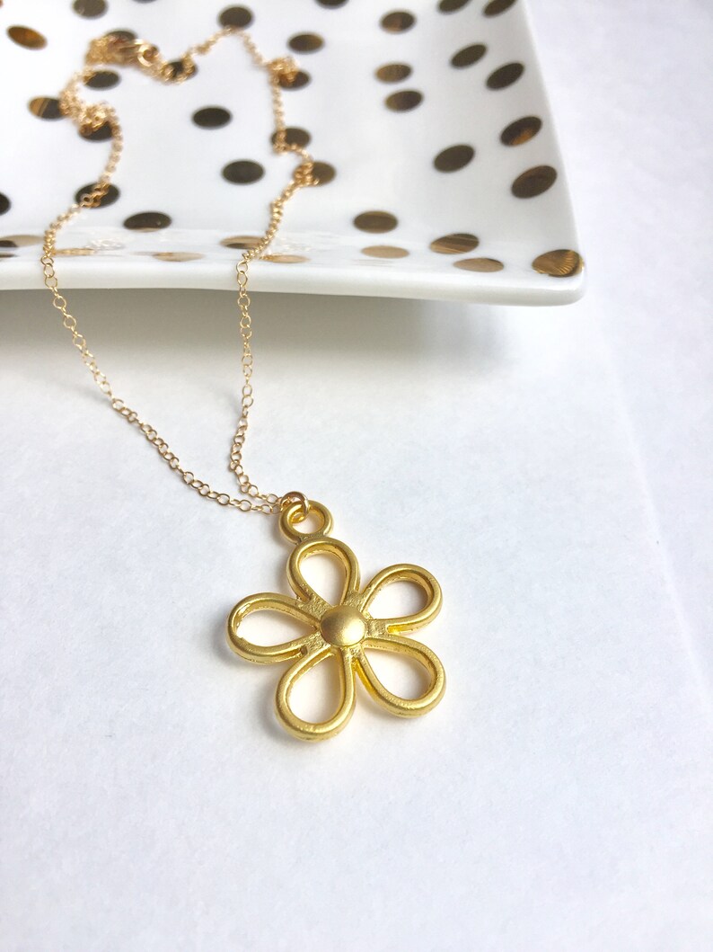Gold Flower Necklace Large Gold Flower Pendant Necklace Gold | Etsy