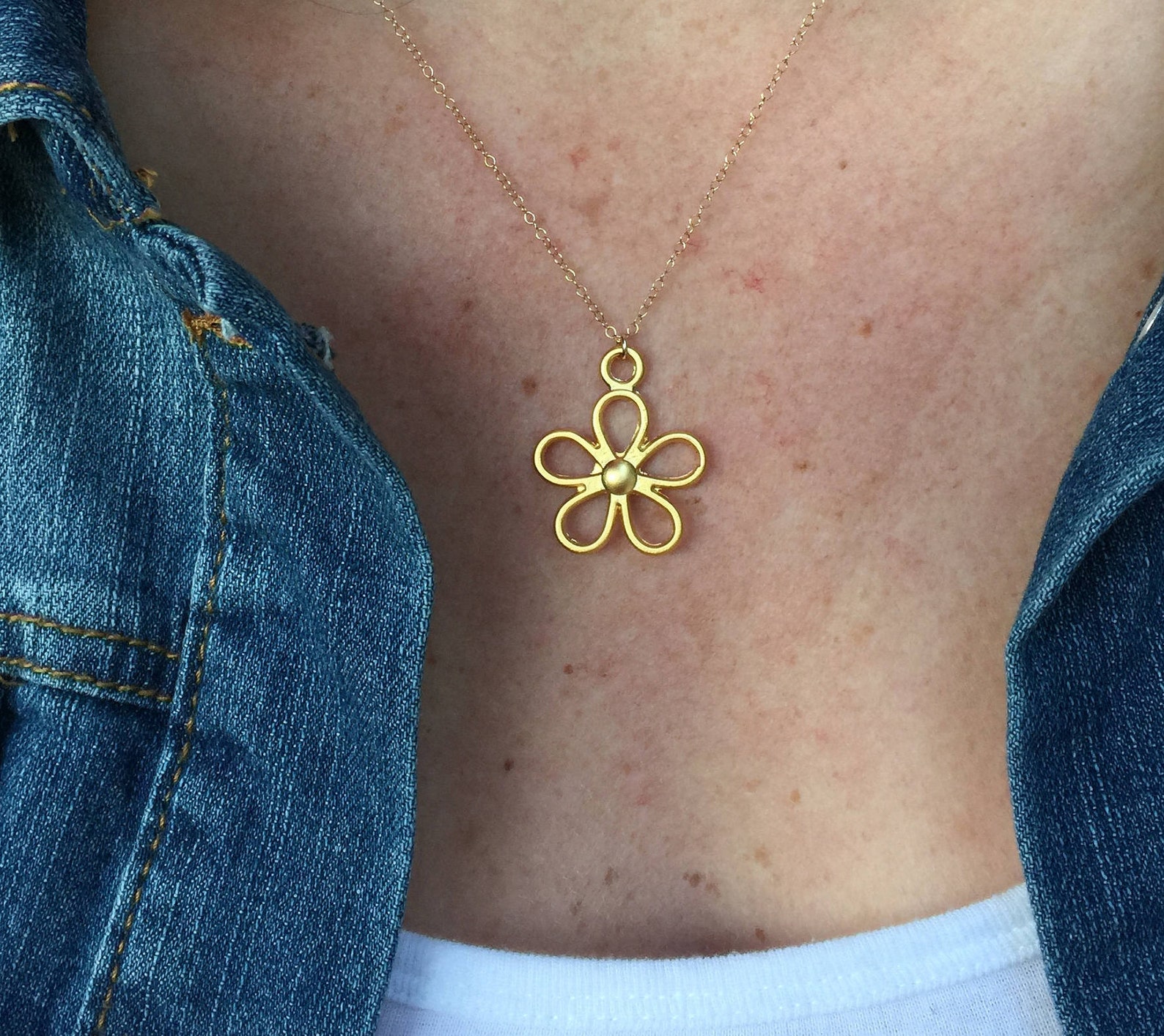 Gold Flower Necklace Large Gold Flower Pendant Necklace Gold | Etsy