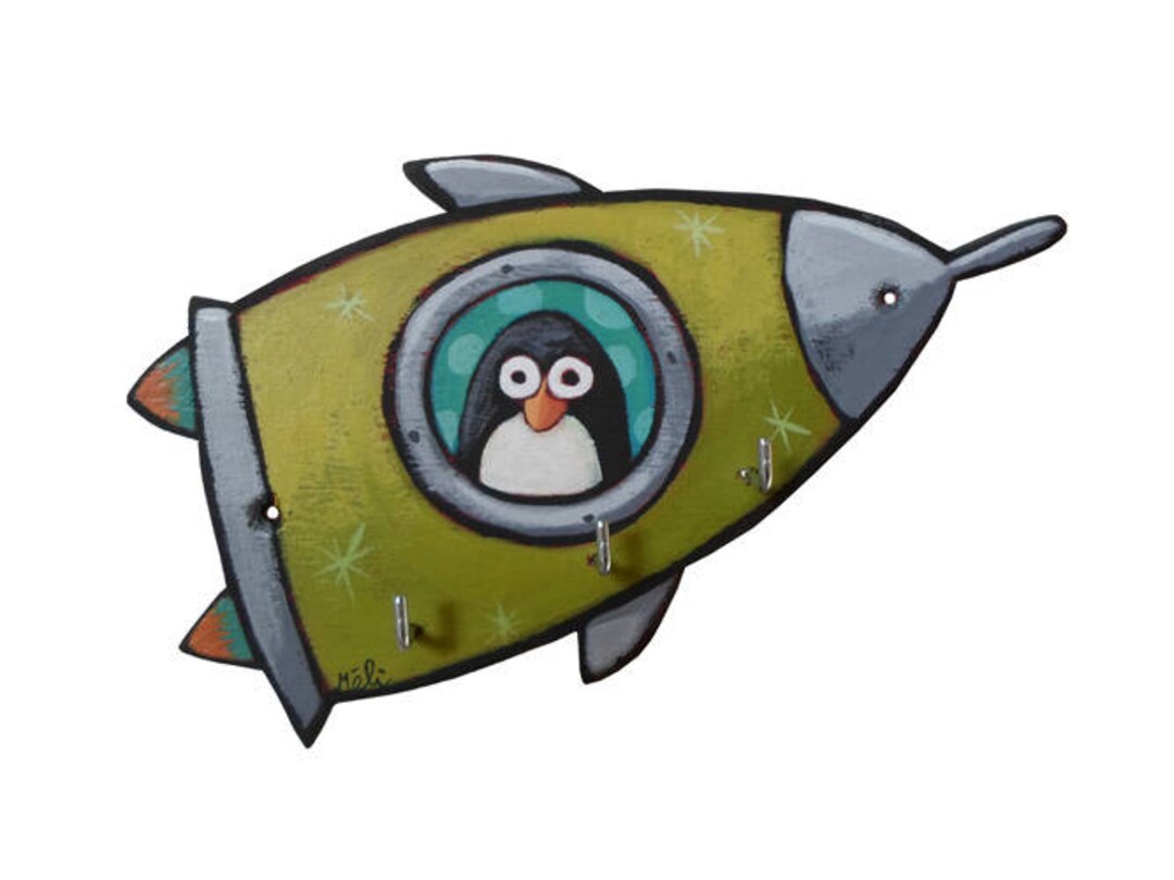 Painted Wooden Penguin Rocket Key Hanger - Etsy