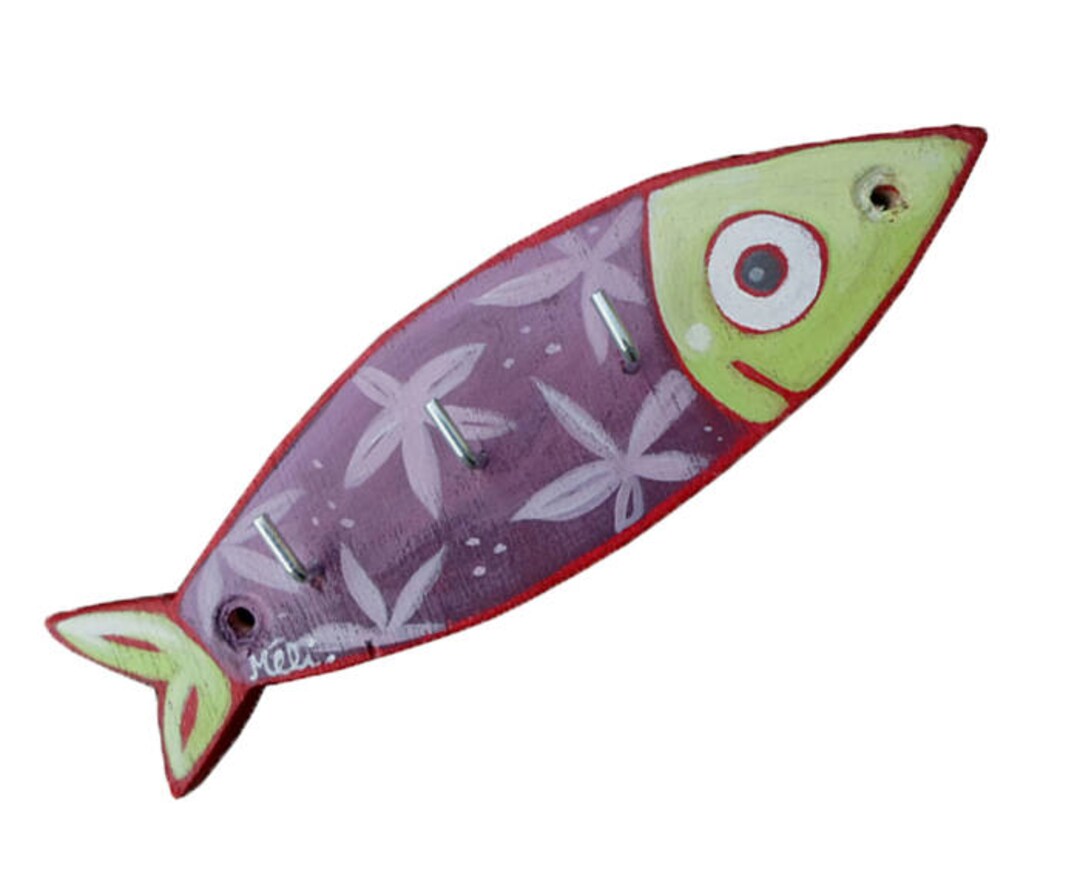 Sardine Key Holder With Vahinated Flowers in Wood - Etsy