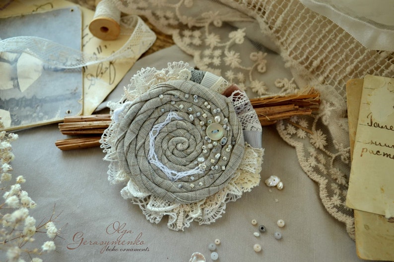 Fabric Brooches Grey Flower Brooch Statement Brooch Elegant | Etsy