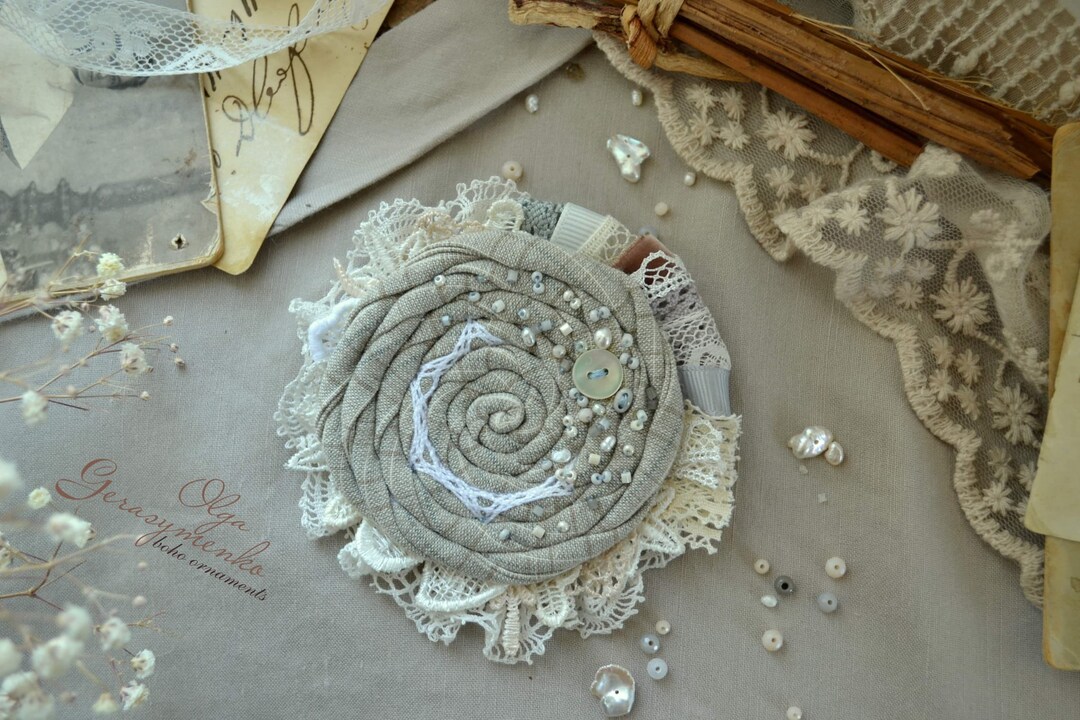 Fabric Brooches, Grey Flower Brooch, Statement Brooch, Elegant Brooch ...