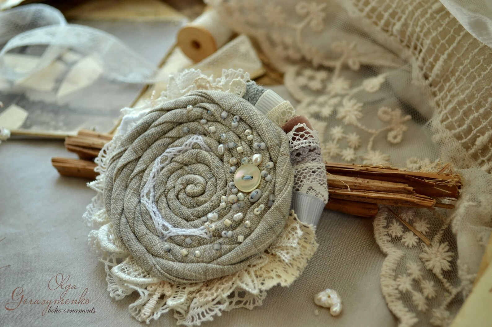 Fabric Brooches Grey Flower Brooch Statement Brooch Elegant | Etsy