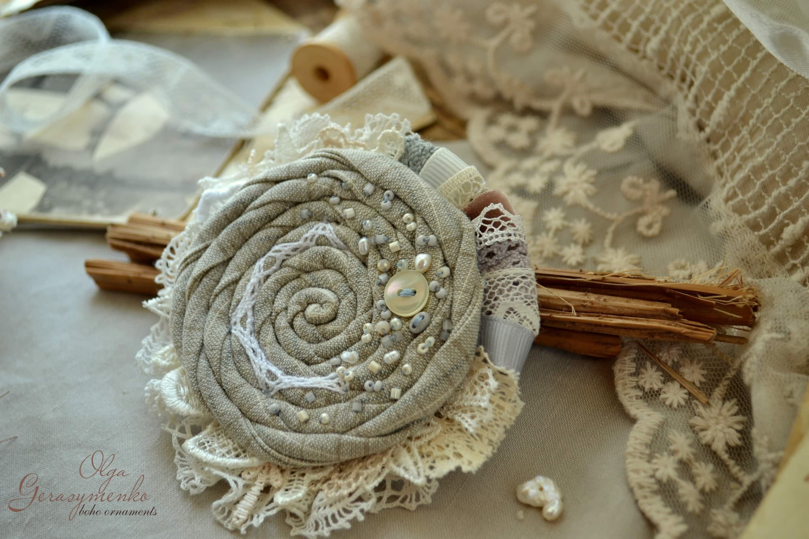 Fabric Brooches Grey Flower Brooch Statement Brooch Elegant | Etsy