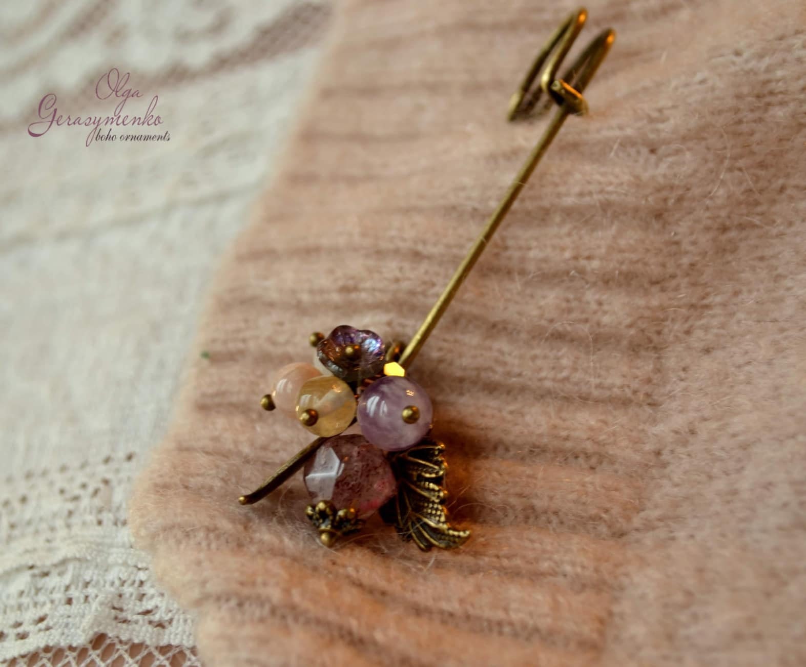 Multi Stone Cardigan Pin: Strawberry Quartz, Amethyst, Sunstone - Etsy