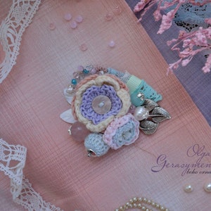 Pastel Pin, Crochet Flower Brooch, Small Brooch Woman, Sweater Pin ...