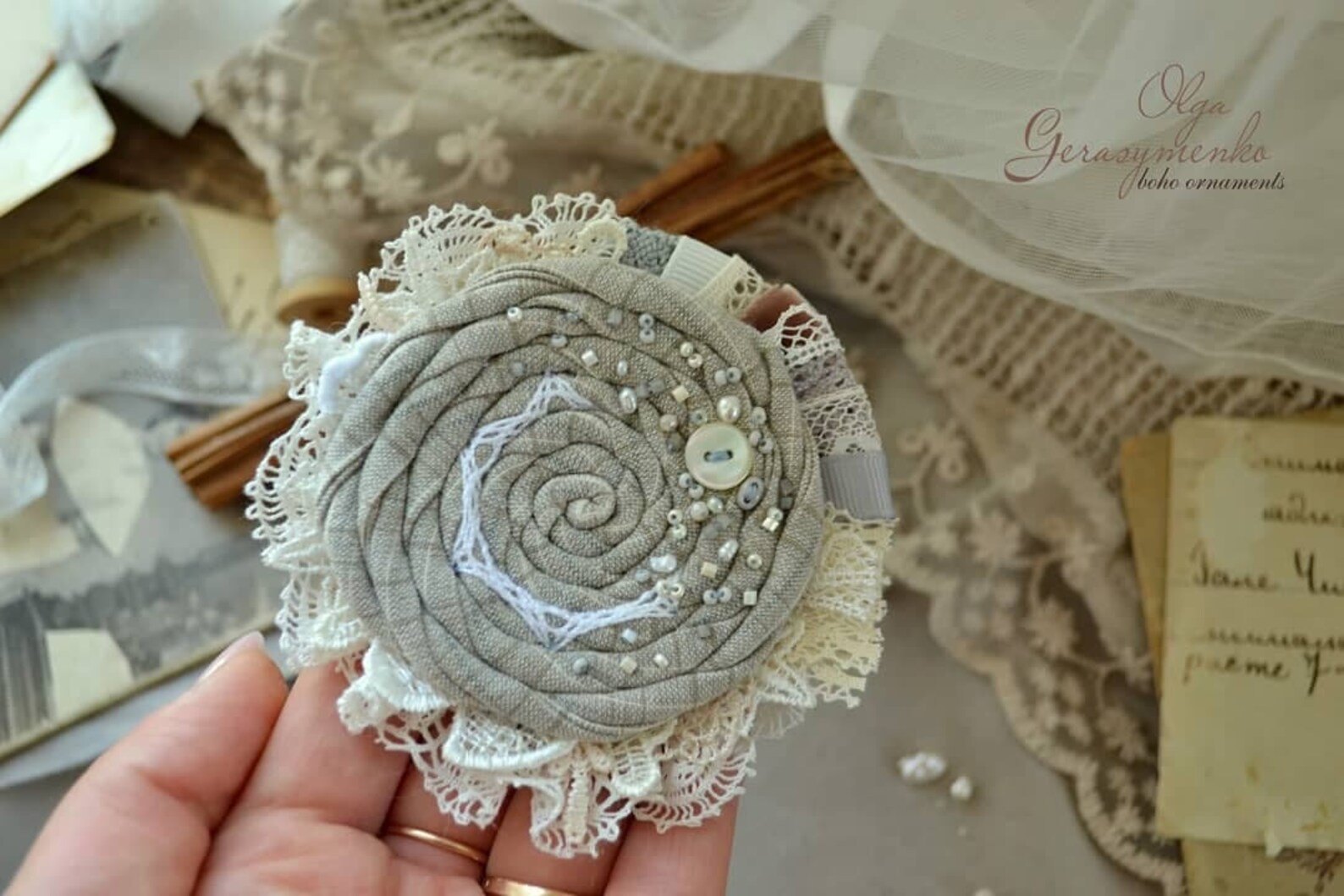 Fabric Brooches Grey Flower Brooch Statement Brooch Elegant | Etsy