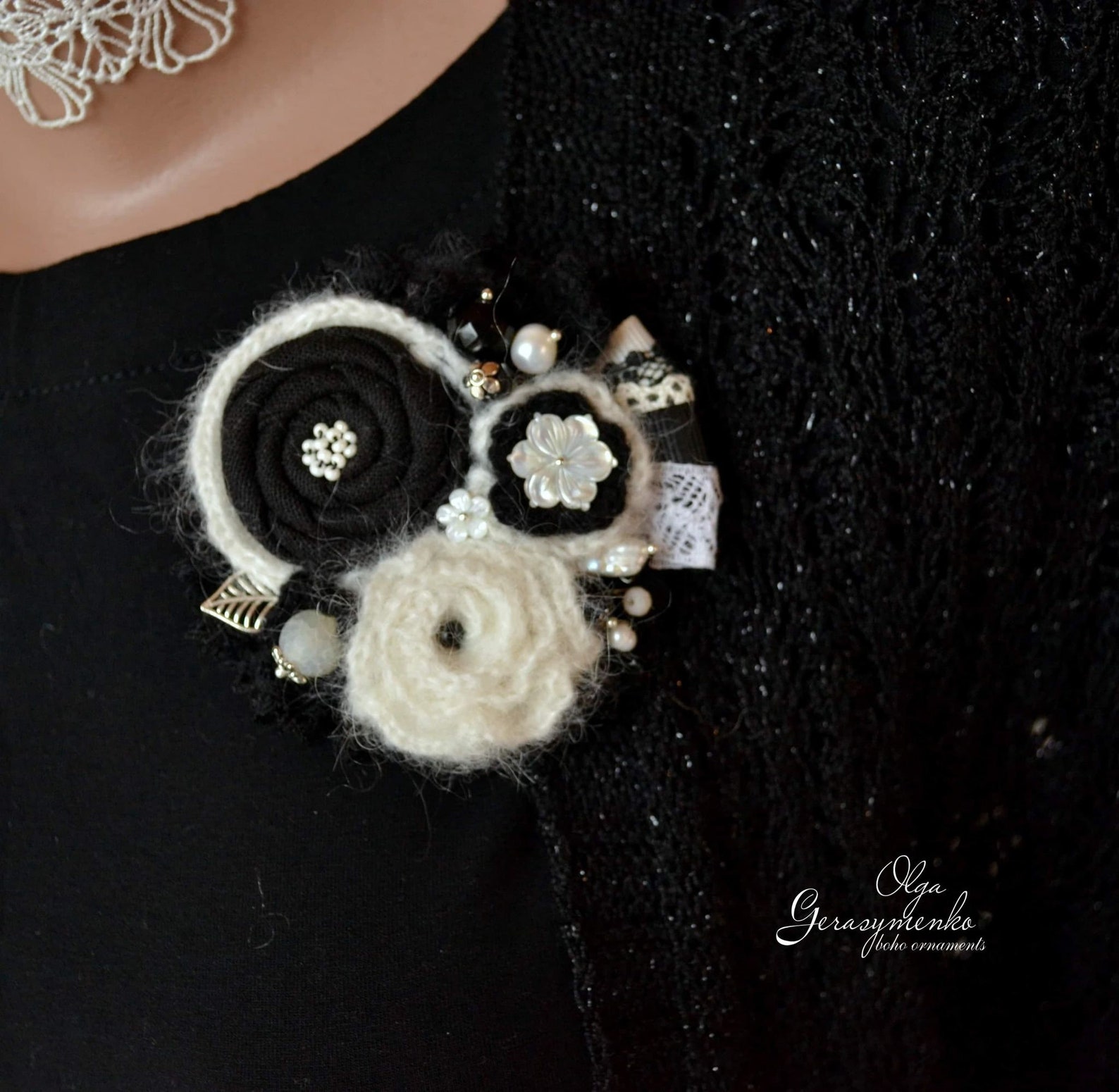 Statement brooch elegant brooch black and white brooch | Etsy