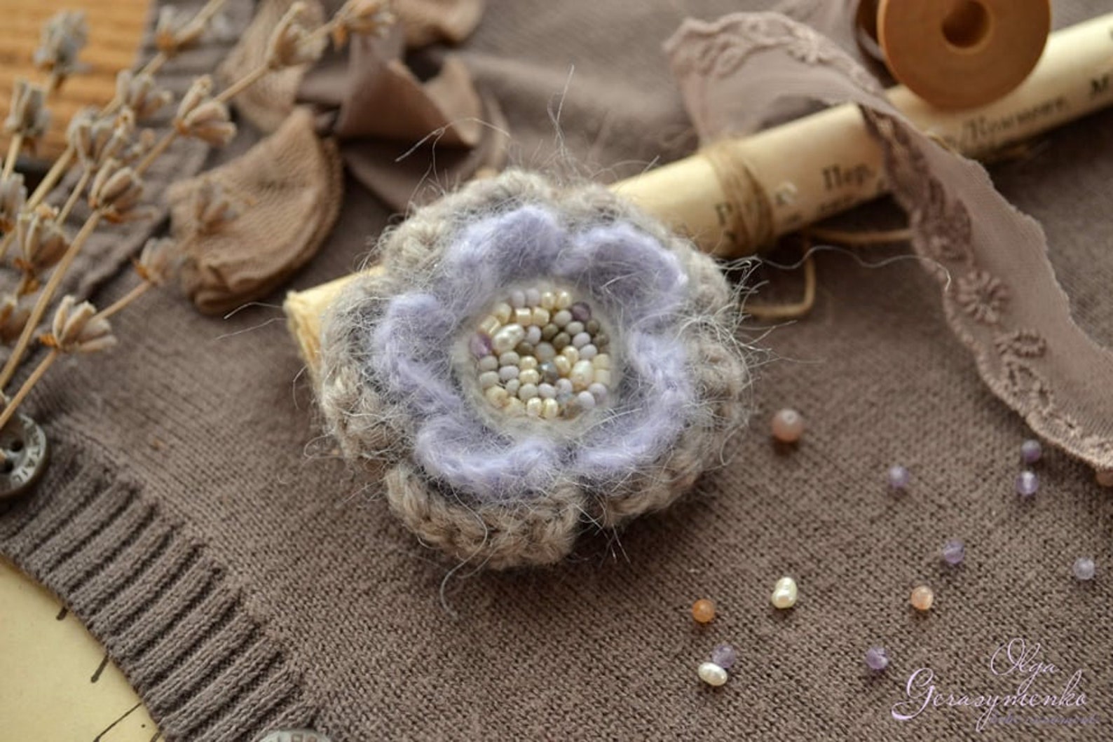 Small Brooch Woman Beaded Floral Pin Crochet Brooch Collar - Etsy