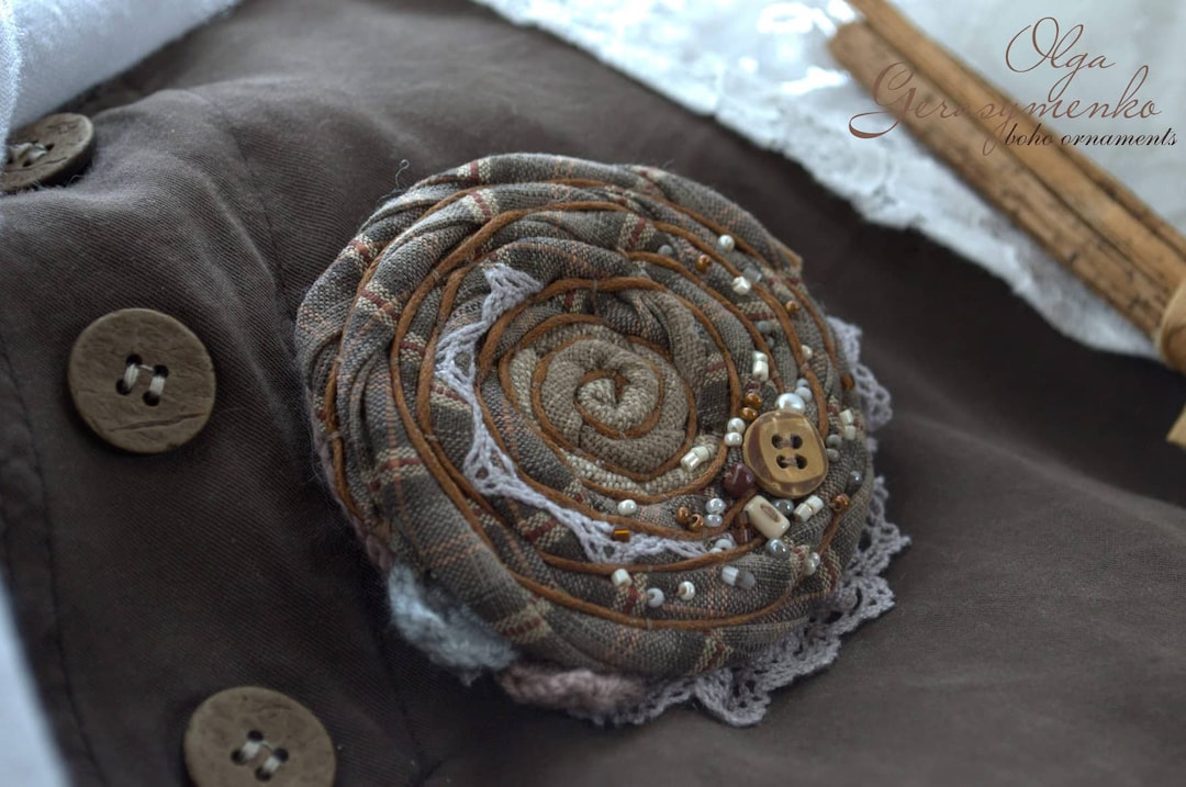 Textile Flower Brooch, Fabric Brooches, Autumn Brooch, Dress Brooch ...