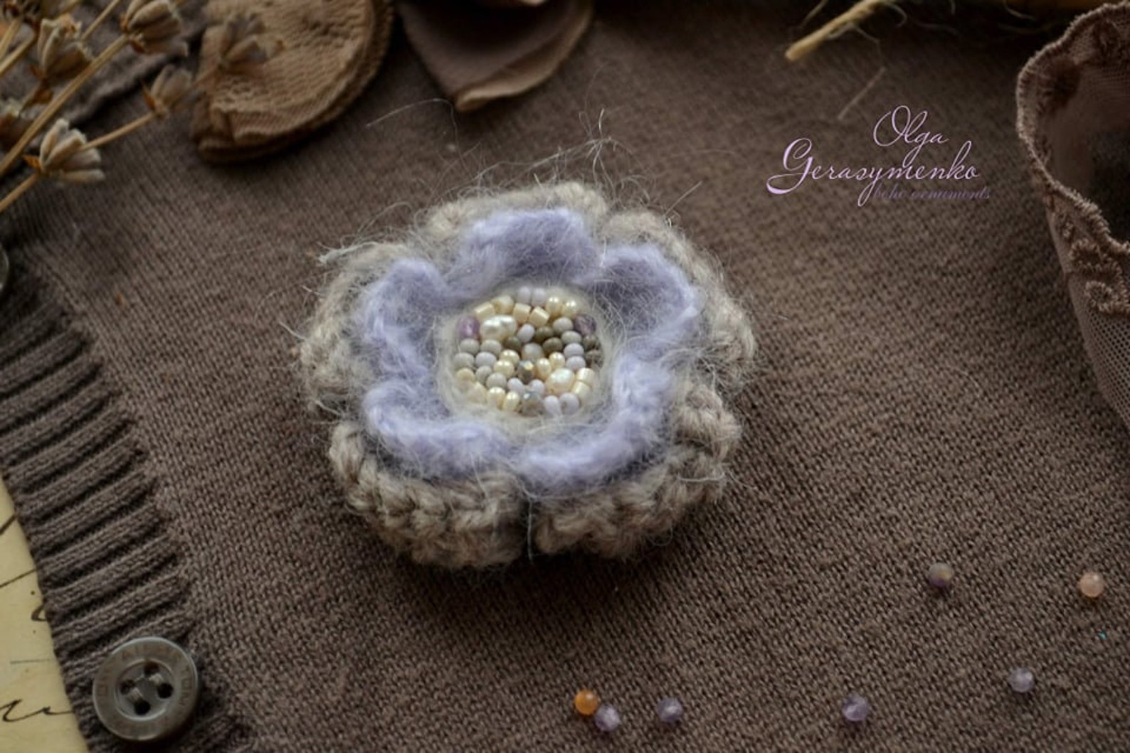 Small brooch woman beaded floral pin crochet brooch collar | Etsy