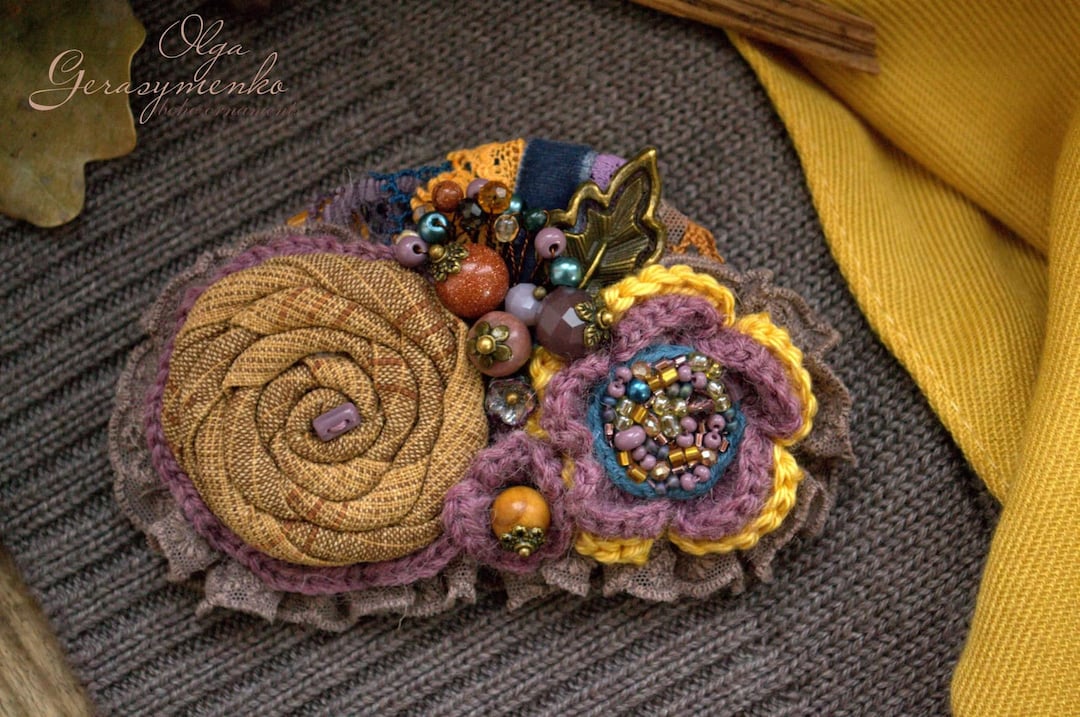 Flower Brooch, Crochet Jewelry, Fabric Brooches, Colored Floral Brooch ...