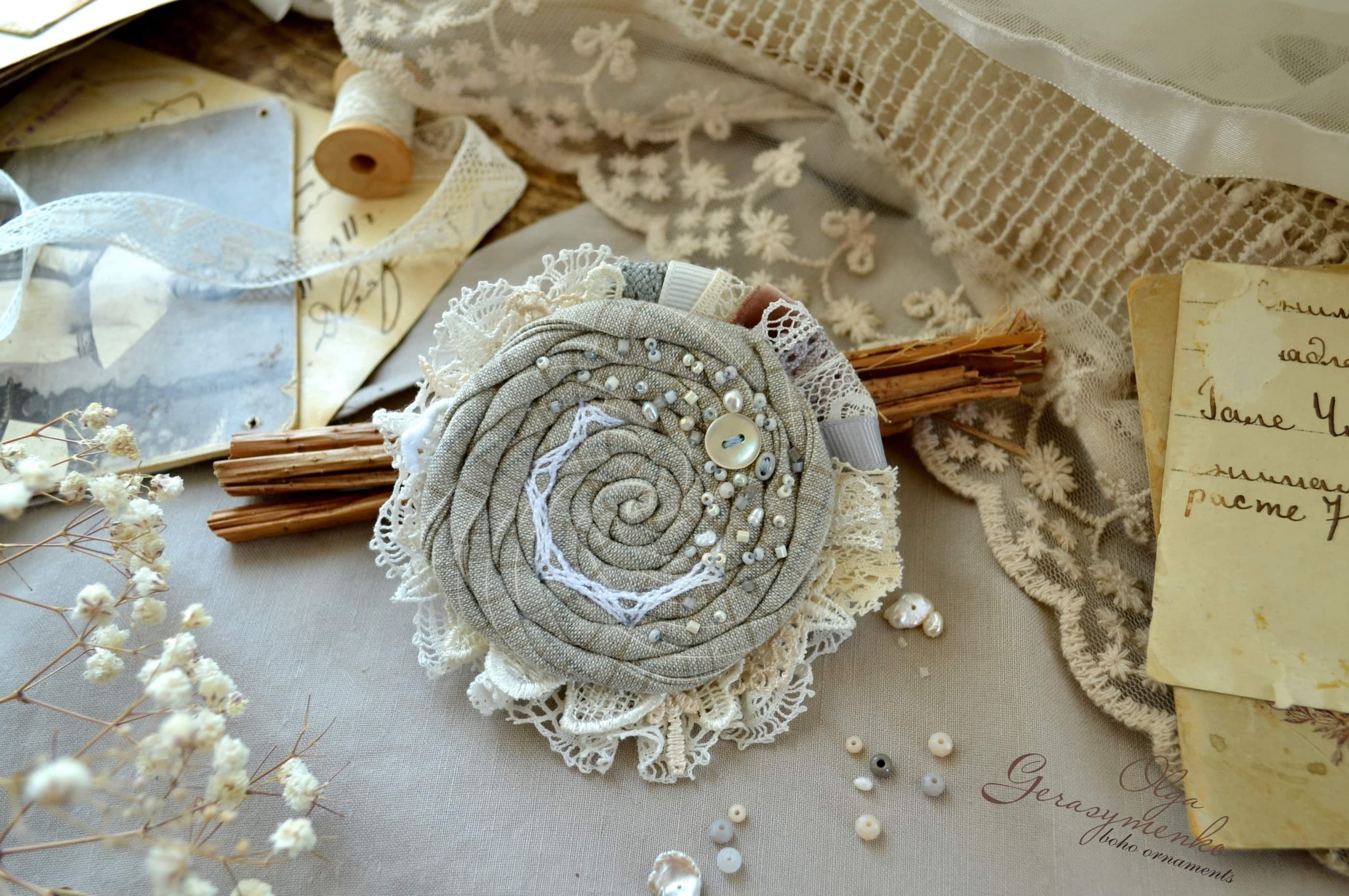 Fabric Brooches Grey Flower Brooch Statement Brooch Elegant | Etsy