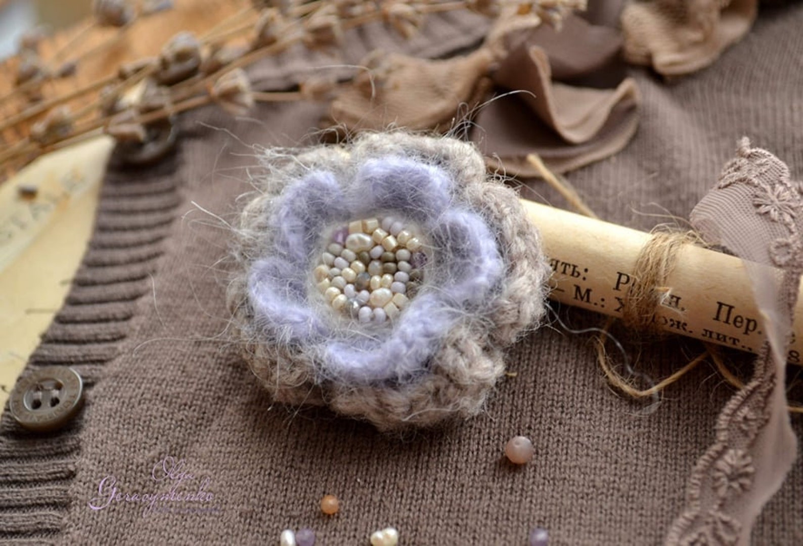 Small Brooch Woman Beaded Floral Pin Crochet Brooch Collar - Etsy