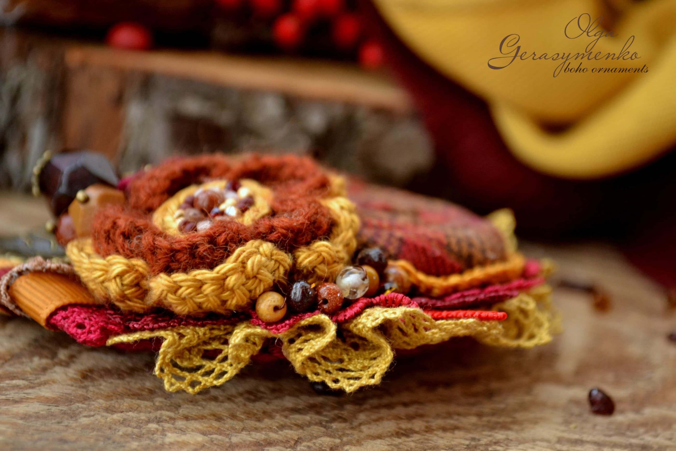 Сolored floral brooch fabric brooches crochet pin statement | Etsy