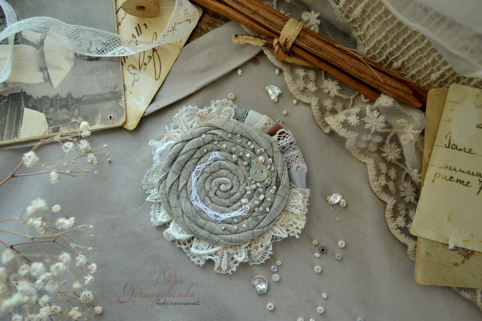 Fabric Brooches Grey Flower Brooch Statement Brooch Elegant | Etsy