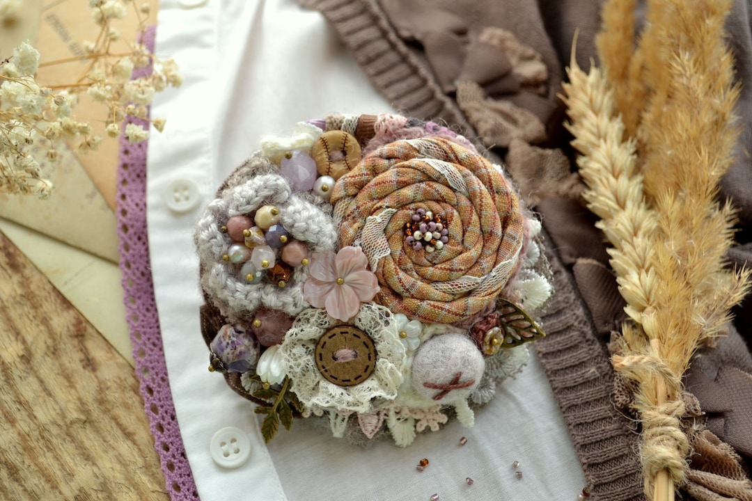 Fabric Brooch, Textile Brooch, Flower Brooch, Statement Brooch, Layered ...