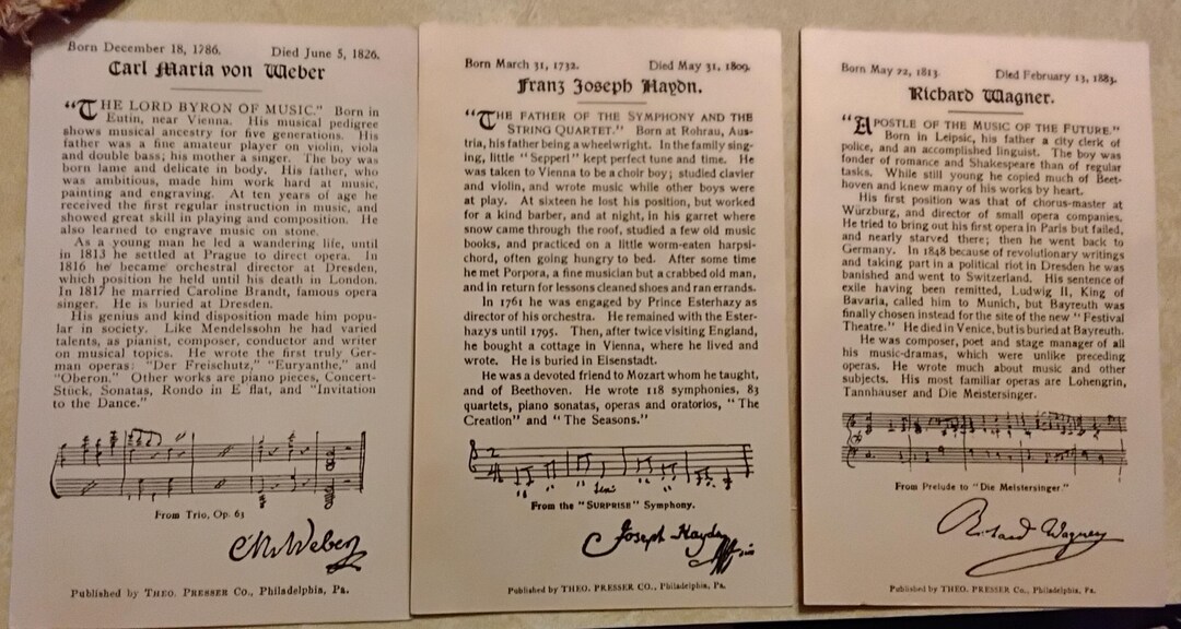 Vintage Music Reward Cards , Theo. Presser Publishing , Free Shipping ...