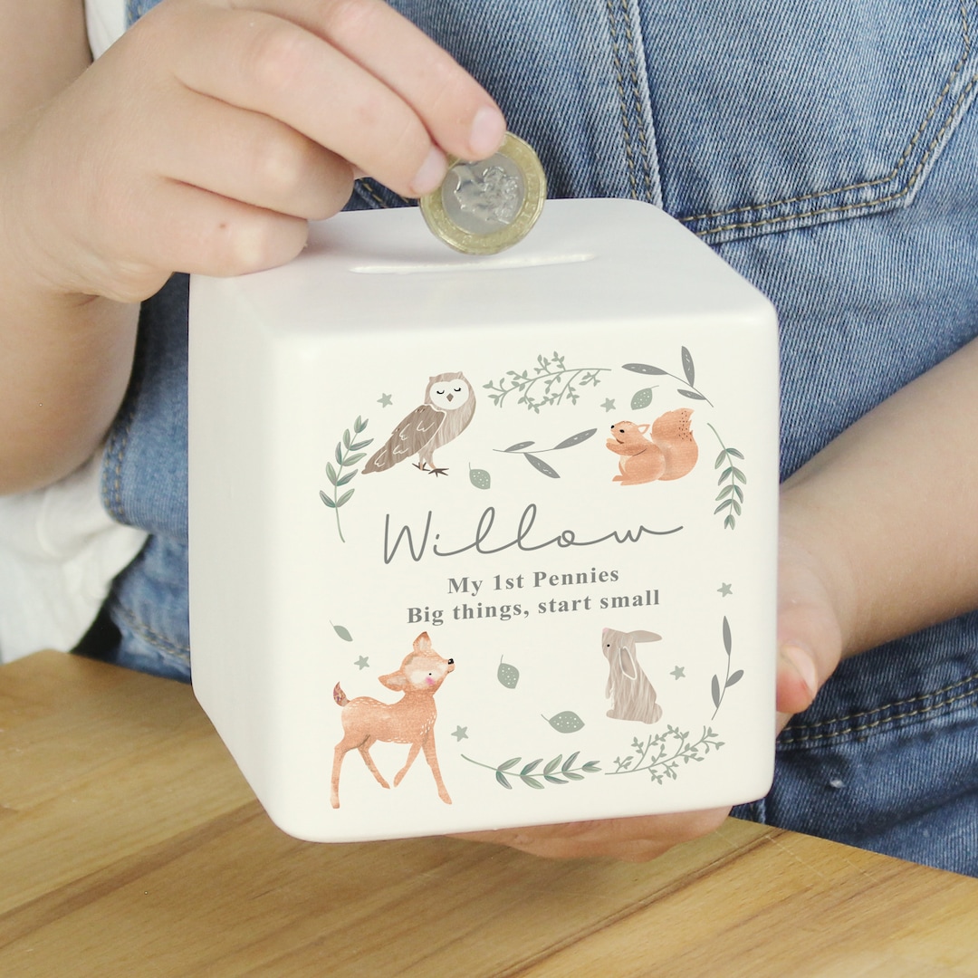 Personalised Woodland Animals Ceramic Square Money Box - Etsy UK