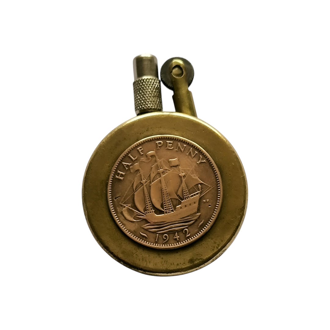 Rare!! Beautiful Vintage Petrol Lighter With 1942 Half Penny Coin ...