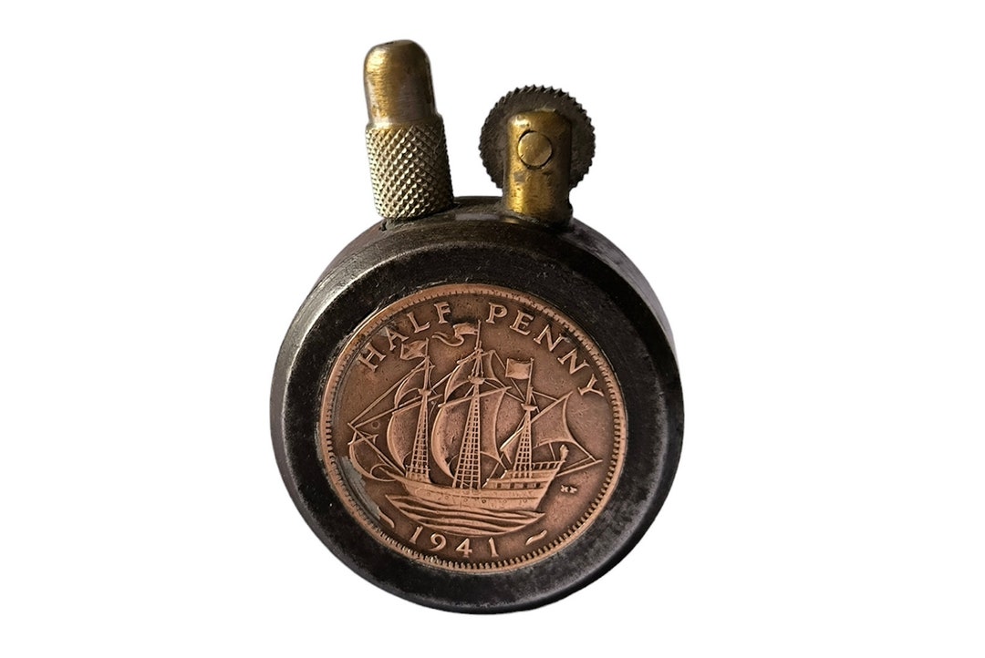 Rare!! Beautiful Vintage Petrol Lighter With 1941 Half Penny Coins ...