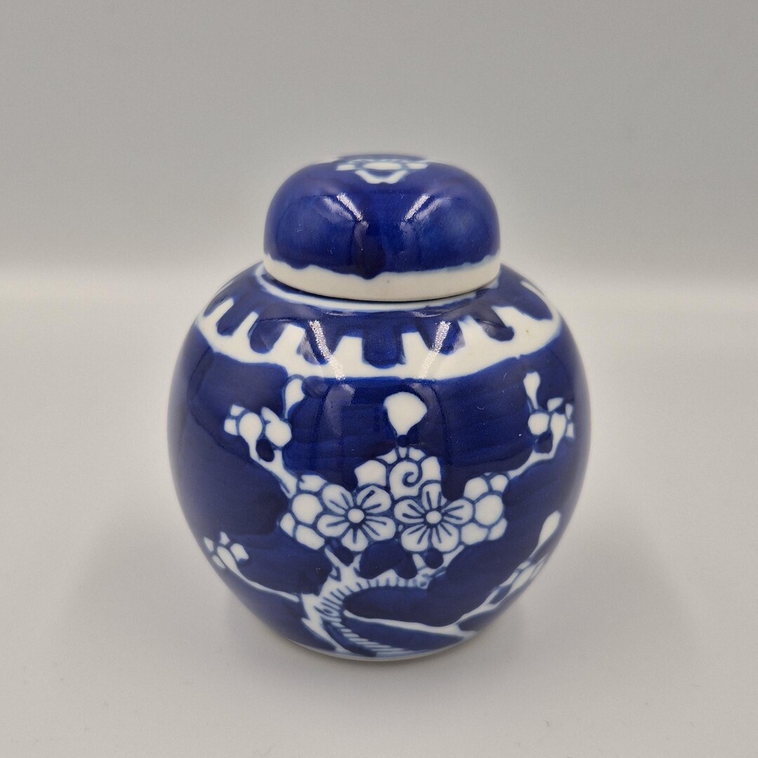 Miniature Chinese Porcelain Ginger Jar Hand Painted Prunus Flower ...