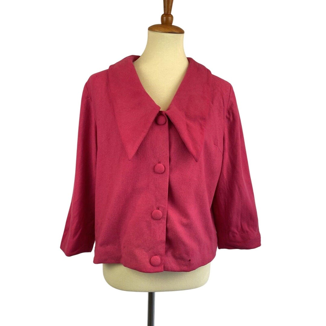 Vintage Hip Length Swing Coat Hot Pink Wool Women’s Size L 3/4 Sleeve ...