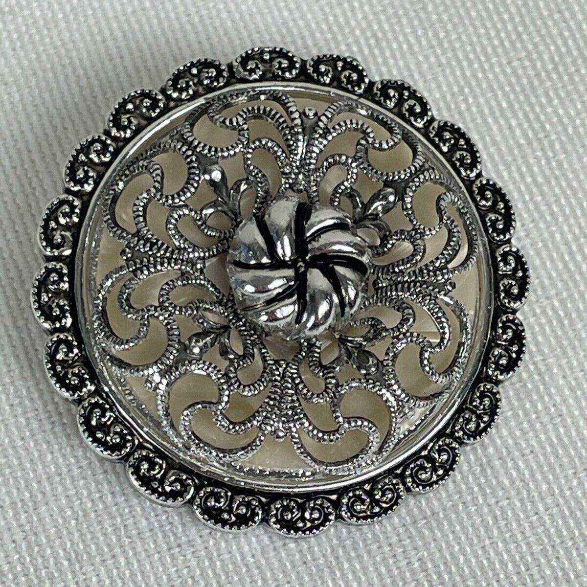 Vintage Signed West Germany Round Scarf Brooch Clip Silver Ornate ...