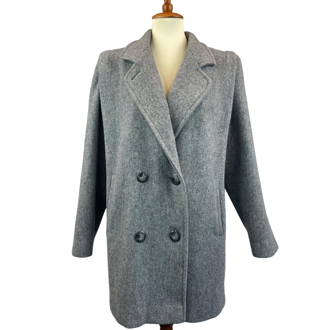 Vintage 80s Herman Kay Pea Coat Womens Size 8 Gray Wool Blend Button ...