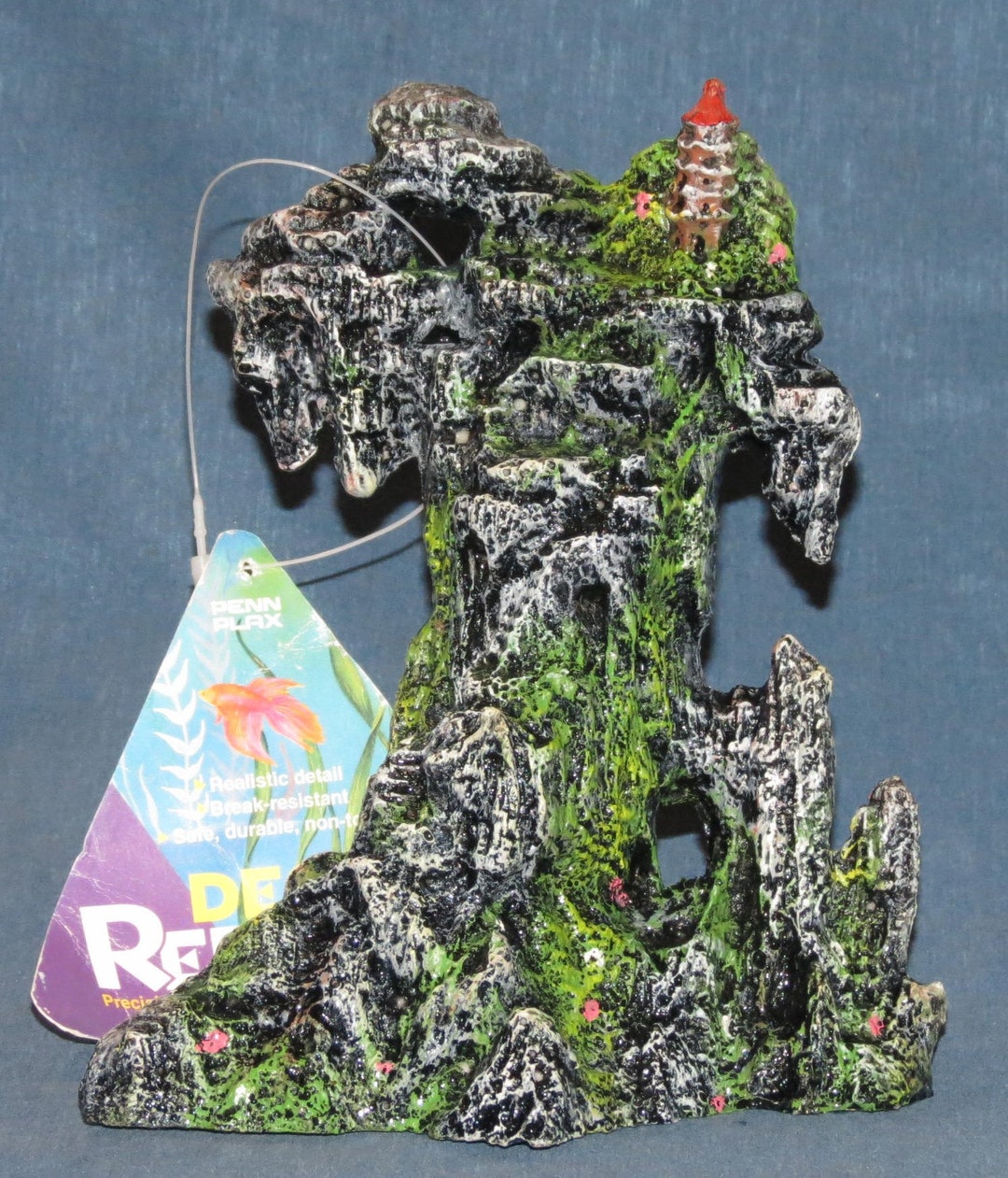 Vintage Penn Plax tiny Castle on Rock Resin Aquarium Ornament 1994 Free ...
