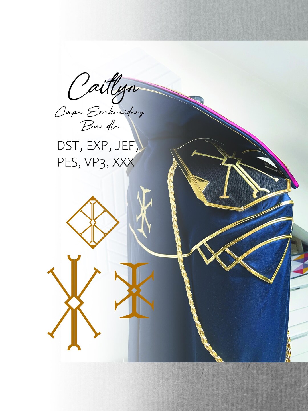 Caitlyn Kiramman Arcane Cosplay Embroidery Design - Set of 3 Cape ...