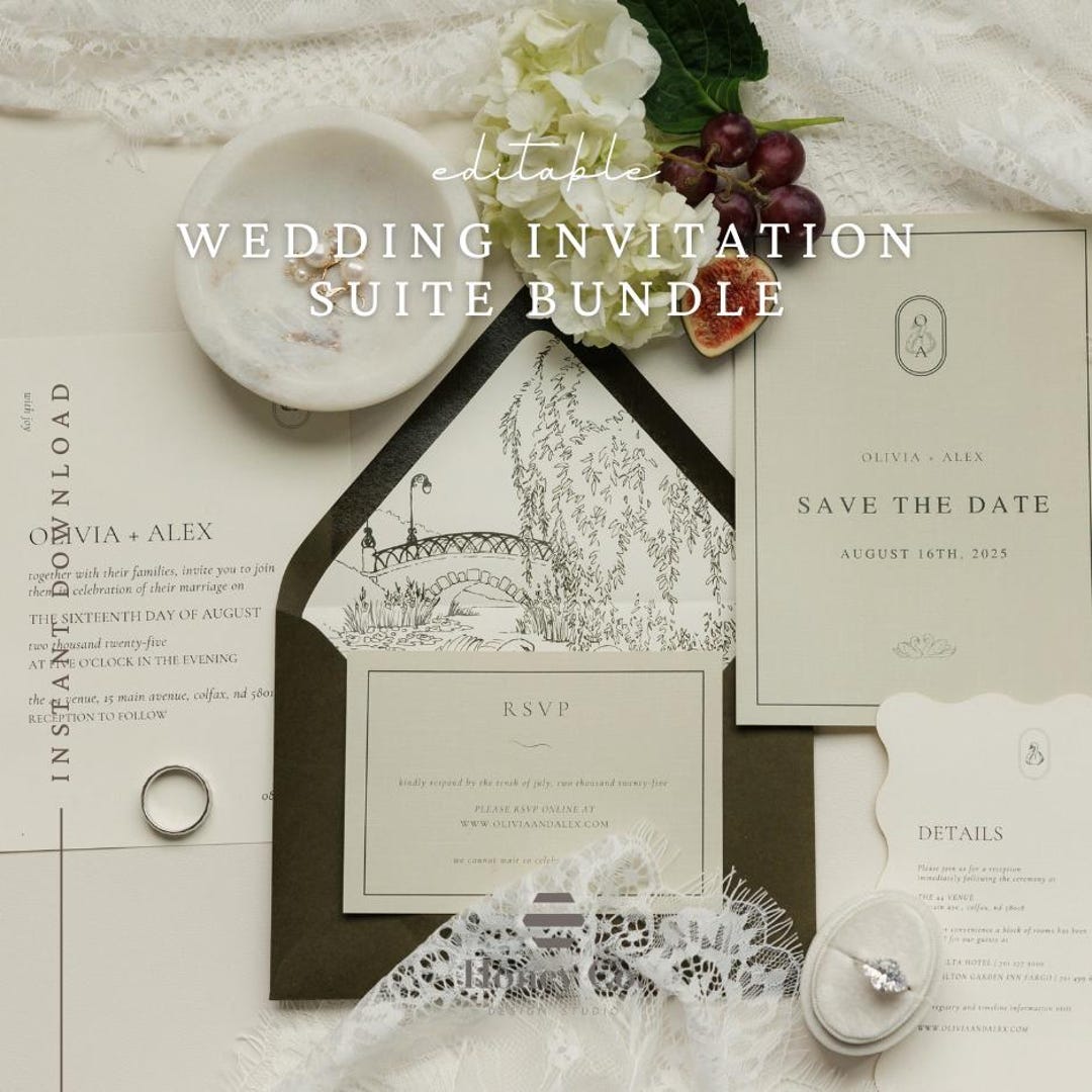 Editable Wedding Invitation Suite: Canva Template, RSVP Card (digital ...