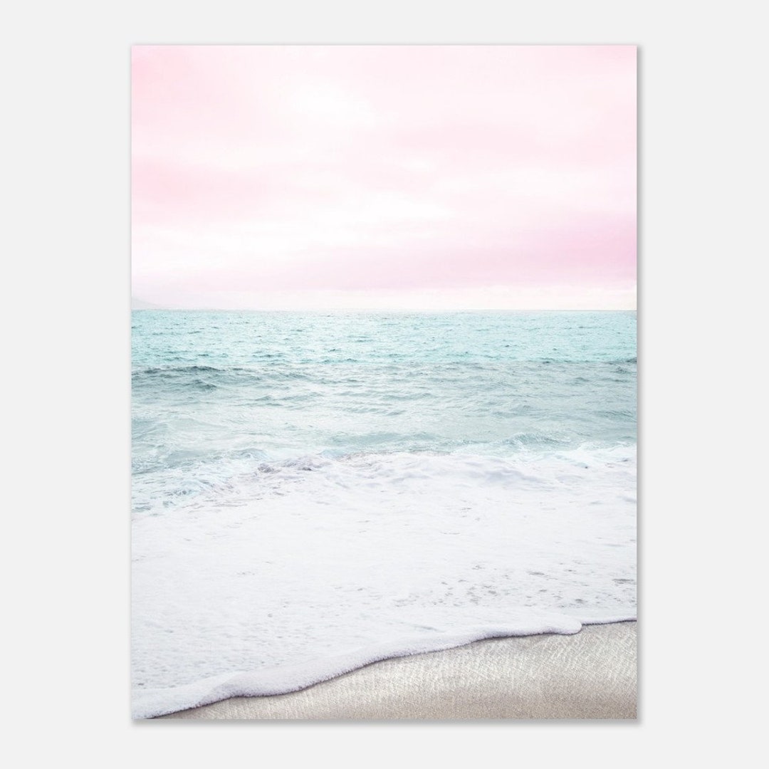 Pink Ocean Print, Sea Print, Beach Wave Print, Blue and Pink Wall Art ...