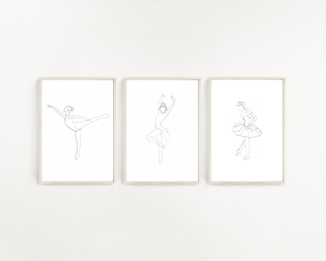 Ballerina Line Art, Set of 3 Line Drawing, Ballet Print, Ballet Line ...