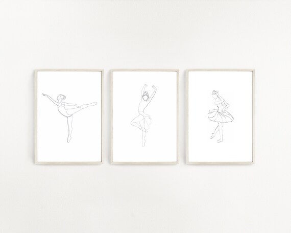 Ballerina Line Art Set of 3 Line Drawing Ballet Print | Etsy