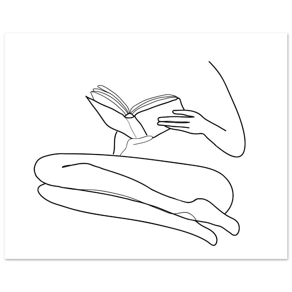 Woman Reading Book Line Art Premium Poster, Love Print, Love Line Art ...