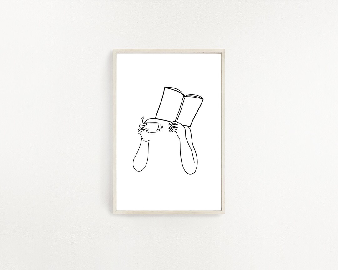 Woman Reading Line Art Bookish Print Girl Reading Poster Feminine Print ...